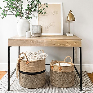 TIMEYARD Woven Baskets, 14'' x 12'' Wicker Plant Basket Home Decor, Decorative Basket Laundry Baskets for Clothes Pillows Towel, Black