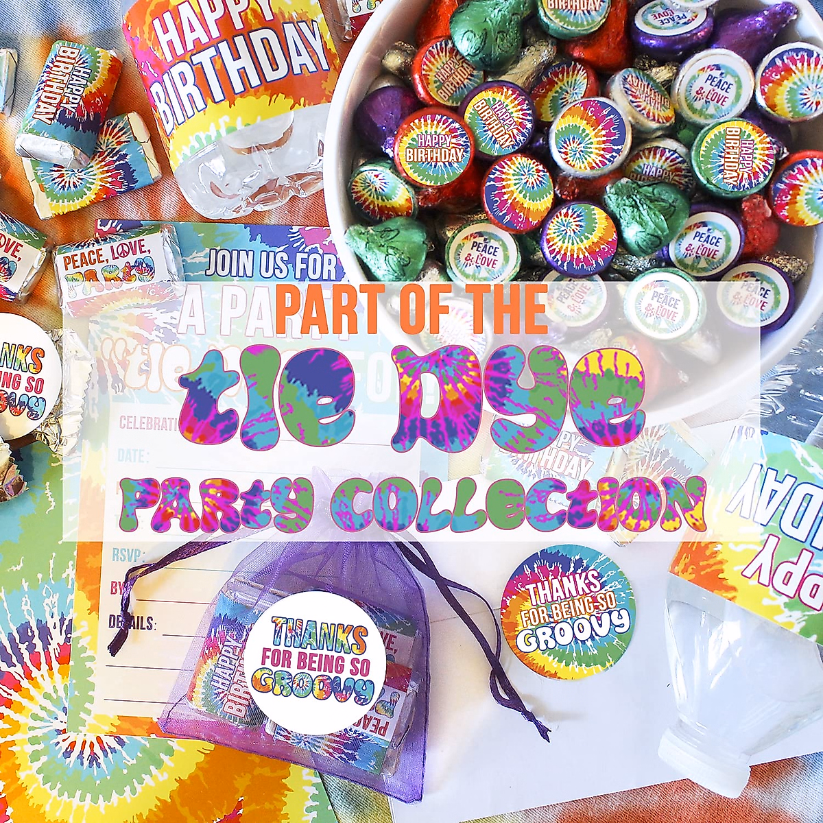 DISTINCTIVS Tie Dye Birthday Party Invitations - Peace, Love, Party - 10 Fill In Invite Cards with Envelopes - Kid, Tween or Teen 60s Groovy Themed Party Supplies