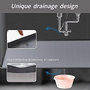 Under Kitchen Sink Mat 31" x 22", SAZTEAY Waterproof Silicone Under Sink Tray, Under Sink Protector Mat for Bathroom and Kitchen Cabinets(Grey)