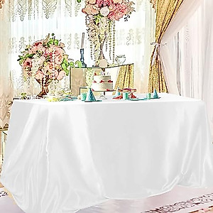 MODFUNS 2 Pack White Satin Party Tablecloth Rectangle 58x108 Inch Bright Silk Table Cloths Satin Table Covers Smooth Fabric Tablecloth Runner Vintage Overlay for Wedding Banquet Birthday Table