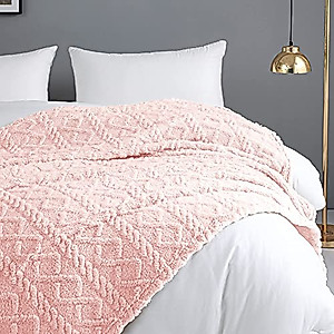 Whale Flotilla Jacquard Fuzzy Fleece Fluffy Throw Blanket for Couch Sofa(50x70 Inch), Velvet Microfiber Throw, Warm and Soft Throw Blanket for All Season, Pink