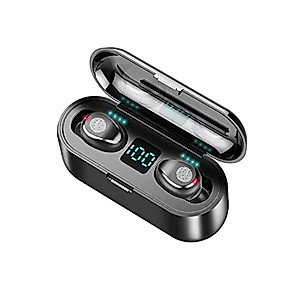 BAHASYA Wireless Bluetooth Earbuds with Digital Charging Case, Built-in Mic, Noise Cancelling, Waterproof, Deep Bass Earphones, in Ear Stereo Headphones for Sport, Gym, Running, Gaming (Black)
