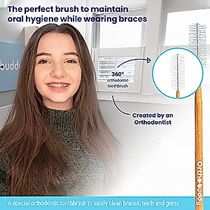 Ortho-buddy Orthodontic Toothbrush for Braces, Nylon Bristle Toothbrush for Teens & Adults with Braces, Brackets, and Wires for Regular & Interdental Cleaning of Teeth & Gums - Brown, Pack of 1