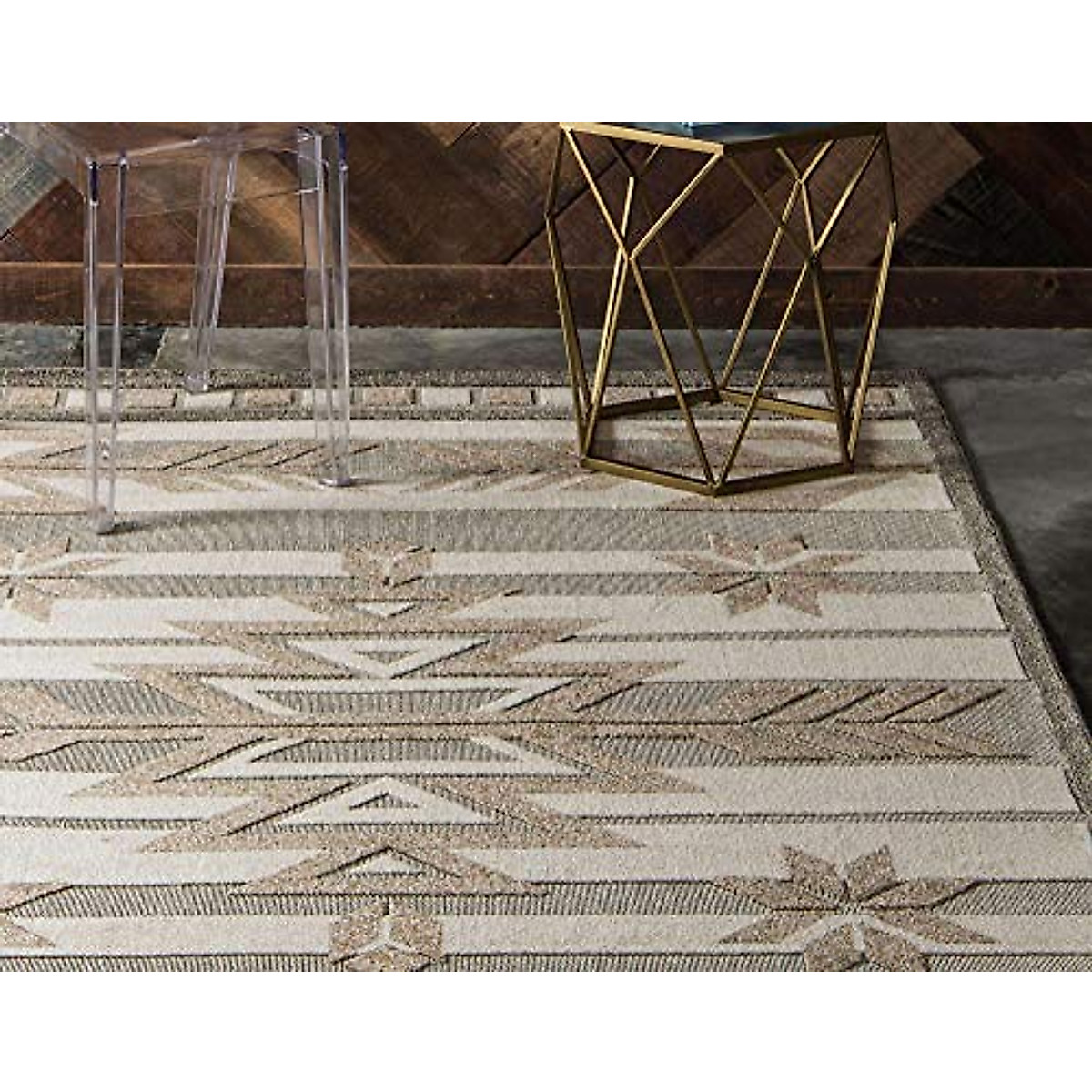 Unique Loom Modern Collection Geometric, High-Low Pile, Vintage, Arrows, Indoor and Outdoor Area Rug, 9 ft x 12 ft, Light Brown/Beige