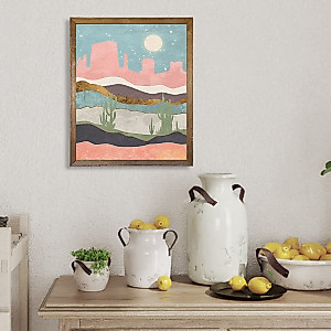 Southwestern Desert Wall Art - Pastel Pink and Teal Poster Picture Prints - Modern Boho Mountain Wall Decor - Green Cactus Room Decor - Textured Nature Art - Abstract Western Artwork for Bedroom 8x10