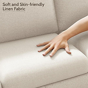 Lonkwa 78'' Convertible Sectional Sofa Couch, Beige 3 Seat L-Shaped Couch with Storage Ottoman, Modern Linen Fabric Couches for Living Room, Apartment, Office, Small Space