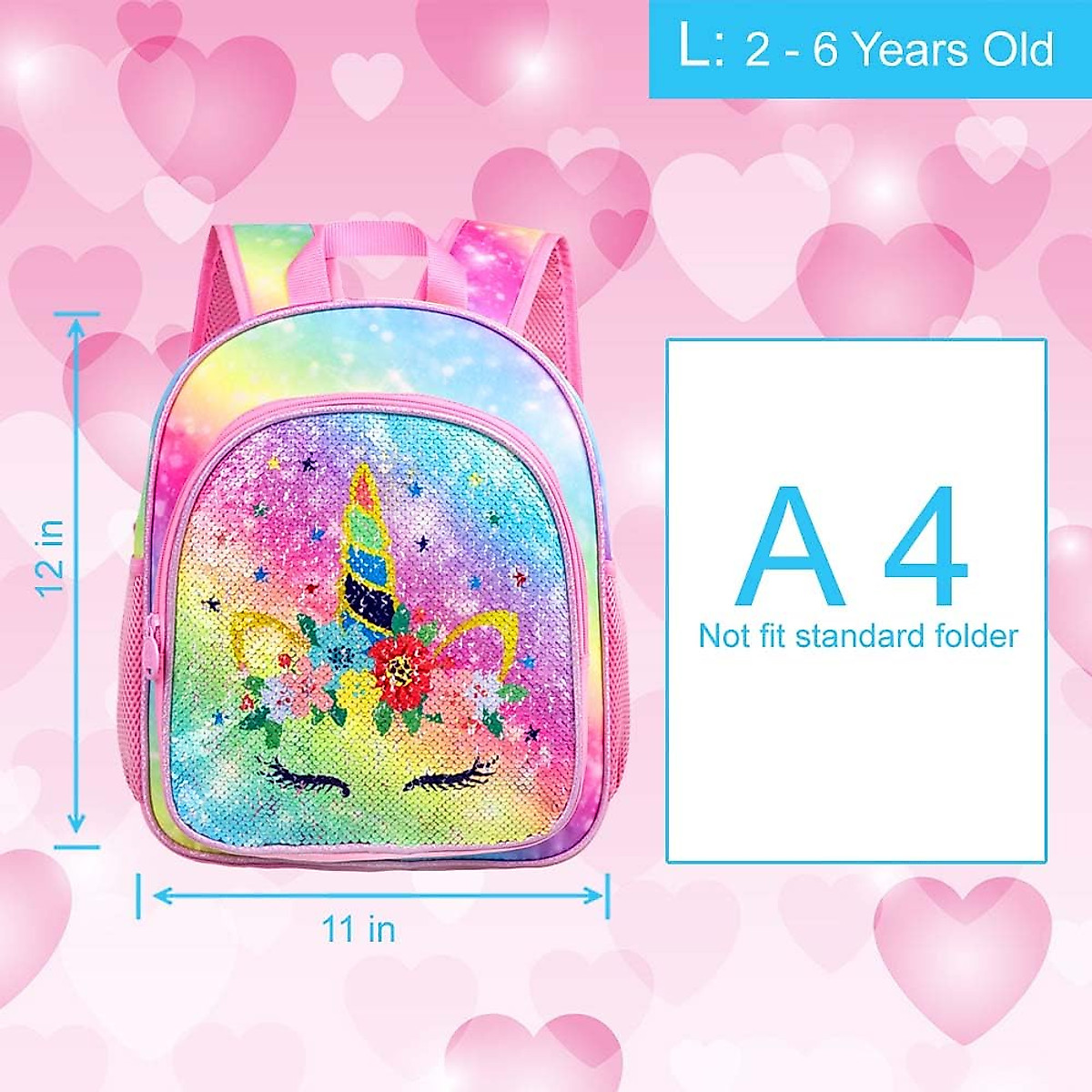 WZLVO Toddler Backpack for Girls, 12" Cute Unicorn Preschool Sequin Bookbag, Kindergarden School bag for little Kids