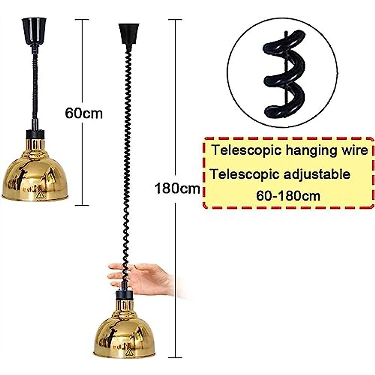 LINKANRUO Commercial Food Heat Lamp Warmer, Food Warmer Lamp Telescopic, Food Heat Lamp Hanging Food Warmer Lamp Buffet Food Heat Preservation Chandelier Restaurant Equipment Lamps(Gold)