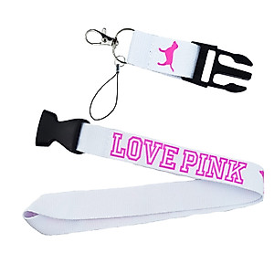 Lanyard for Keys Neck Strap Keychain ID Holder Keyring for Women Phones Bags Keys Cell Phones Bags Accessories-Detachable Lanyard with Quick Release Buckle (White-pink)