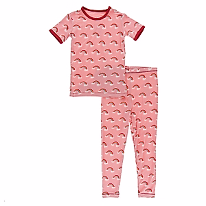 KicKee Welcome Home Pajama Set, Short Sleeve, Long Pants, Snug Fit Baby and Kid Pajamas (Strawberry Rainbows - 4T)