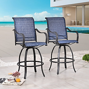 LOKATSE Home 2 Piece Bar Height Patio Chairs Outdoor Swivel Stools Set Furniture with All Weather Metal Frame, Blue Tesling Fabric