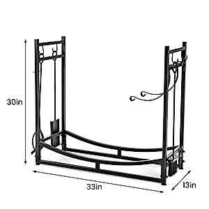 WBHome 3FT Heavy Duty Indoor Outdoor Firewood Storage Log Rack with 4 Tools - Includes Brush, Shovel, Poker, and Tongs