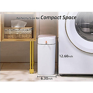 MOPALL Rechargeable Bathroom Trash Can,Motion Sensor Trash Can Automatic Touchless,White 3.5 Gallon Smart Garbage Can with Lid,Auto-Adsorption Slim Small Waste Basket for Bedroom,Bathroom,Kitchen