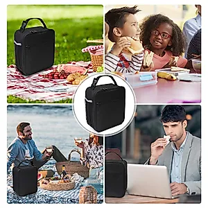 Insulated Lunch Bag, Leakproof Portable Lunch Box for Women Men Boys Girls, Large Capacity Cooler Bag with Handle and Bottle Pocket for Office School Camping Hiking Outdoor Beach Picnic (Black)