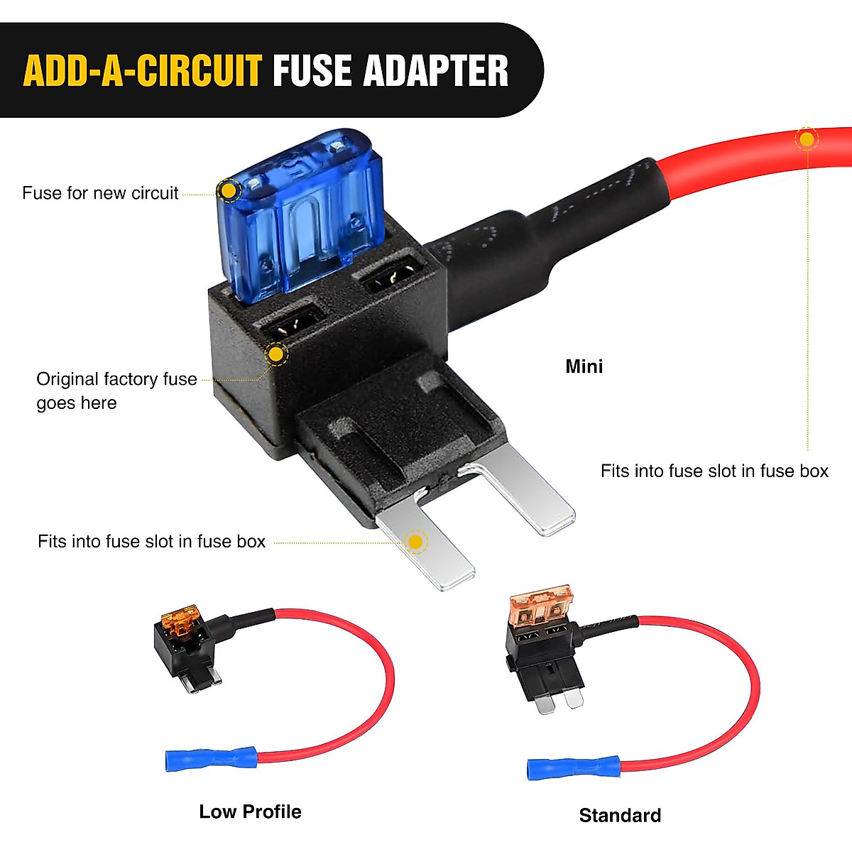 Nilight - 50040R 12V Car Add-a-Circuit Fuse Adapter with Standard and Mini TAP Profile TAP Blade Fuse for Cars Trucks Boats, 10 Pack Fuse Holder-3 types, 2 Years Warranty,Blue, Red, Black