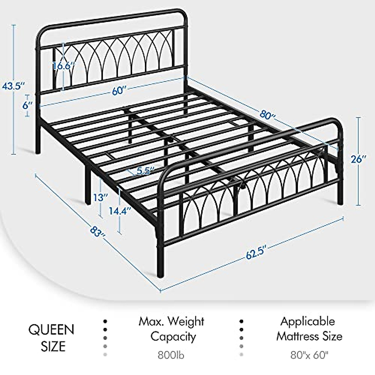 Yaheetech Queen Bed Frame Metal Platform Bed with Petal Accented Headboard/Footboard/14.4 Inch Under Bed Storage/No Box Spring Needed,Black