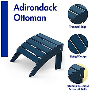 BRIOPAWS Folding Adirondack Ottoman, 19.7W x 18.5L x 13H Inch, HDPE All Weather Adirondack Chair Footrest, Plastic Footstool for Deck Backyard Patio Outdoor Poolside Porch Lawn Indoor, Blue