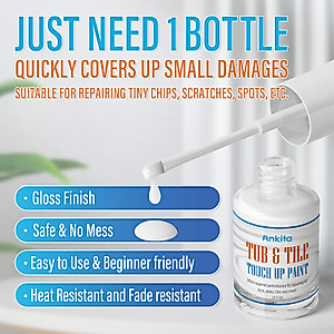 Specialty Tub and Tile Paint, High-Gloss White Tub Paint for Bathtub, Quick-Dry Porcelain Paint for Scratches & Chips on Porcelain, Acrylic, Enamel, Cast Iron, Tubs, Tiles, Sinks and Toilets(White)