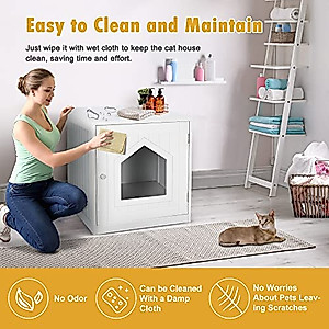 Cat Litter Box Enclosure Hidden Kitty Litter Box Furniture Indoor Cat Box Cabinet Cat House & Side Table Nightstand Cat Washroom