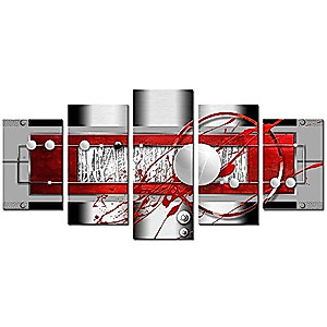 AWLXPHY Decor Abstract Canvas Wall Art Red Black Grey for Living Room Decor 5 Pieces Framed Painting Modern Simple Circle Round Line HD Print Artworks Giclee(White, W40 x H20)