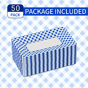 DYLIVeS Blue and White Buffalo Plaid Plates, 9.1 x 5.7 Inch Blue Checkered Disposable Paper Food Trays for Dessert Appetizers Snack Hotdog Rectangular Platters for Picnic, Graduation Party, 50 Pcs