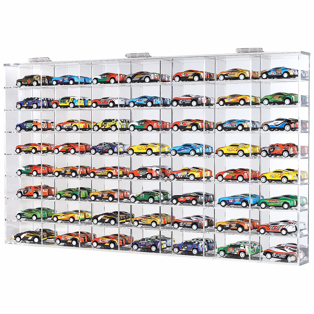 Hot 56 Compartment 1/64 Scale Toy Cars Wheels Matchbox Display Case Stand Wall Diecast Model Car Cabinet w/Door -AHW64-56