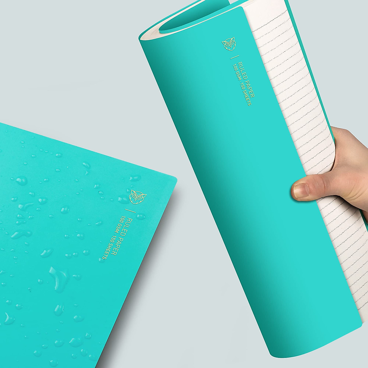 EMSHOI A4 Spiral Notebook College Ruled Lined Journal, 11.2" x 8.27", 300 Pages, 100gsm Thick Paper, Waterproof Softcover, Twin-Wire Binding, Sticky Notes, LightBlue