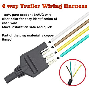 4-Way Trailer Wiring Harness Kits, 10Feet 18AWG 4-Way Plug 4 Pin Male Connector Extension Cable (10Feet)