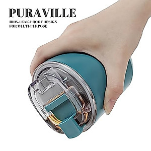 Puraville Insulated Tumblers with Lid, 10 oz Travel Coffee Mug Stainless Steel Vacuum Thermos Cup, Leak Proof Reusable Double Walled Coffee Tumbler for Iced and Hot Drinks,Peacock Blue