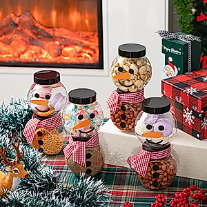 Jingmore 36 Pcs Plastic Candy Jars for Christmas Party Favors Snowman Christmas Candy Jars with Lids Clear Xmas Cookie Jar Container Chocolate Storage Jar with Stickers, Ribbon for Marshmallow Gift