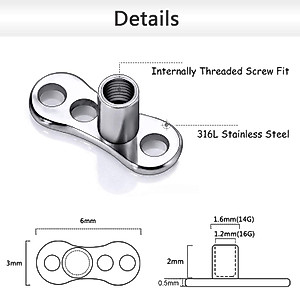 ZS 14/15PCS Cubic Zirconia Dermal Anchor Tops 2mm 3mm 4mm, 14G Surgical Steel Internally Threaded Dermal Anchor Base Microdermals Piercing for Women Men (Set:B)