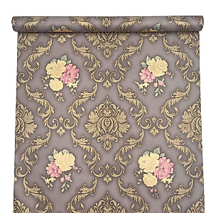 SimpleLife4U Floral Furniture Paper Self-Adhesive Vintage Damask Drawer Liner Cover Storage Organizer Shelves 17.8 Inch By 9.8 Feet