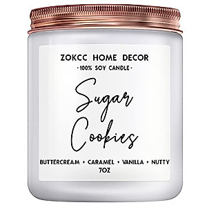 Winter Scented Candles Home Decor, Sugar Cookies, Buttercream + Caramel + Vanilla + Nutty, Winter Gifts for Women, 7oz Frosted Jar, 50 Hour Burn Time