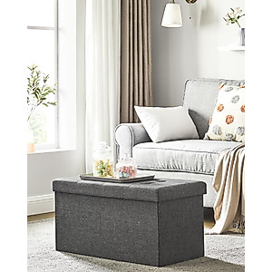 SONGMICS 30 Inches Folding Storage Ottoman Bench, Storage Chest, Foot Rest Stool, Dark Gray ULSF47K