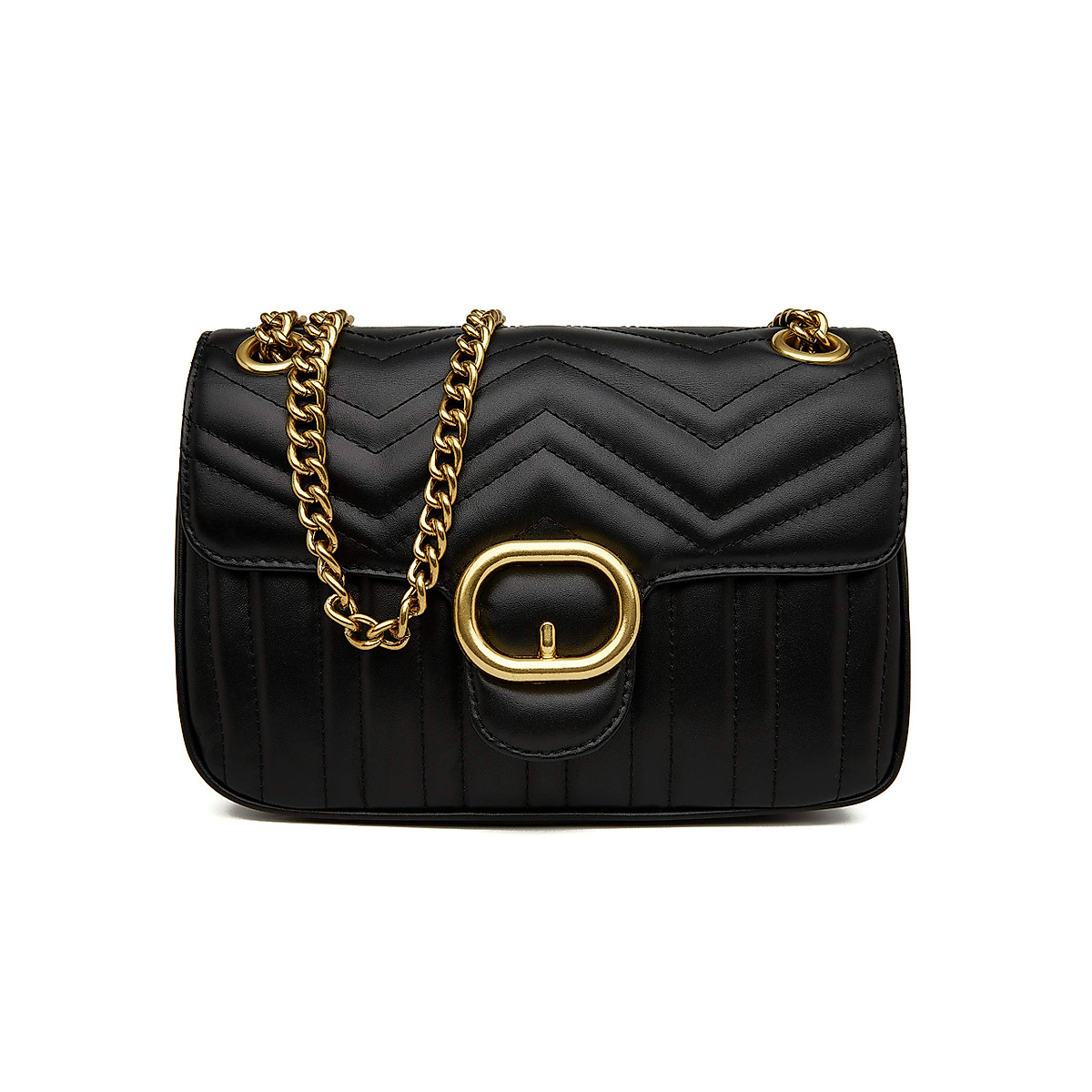 Women Genuine Leather Shoulder Bag Ladies Fashion Clutch Purses Quilted Crossbody Bags With Chain - Black