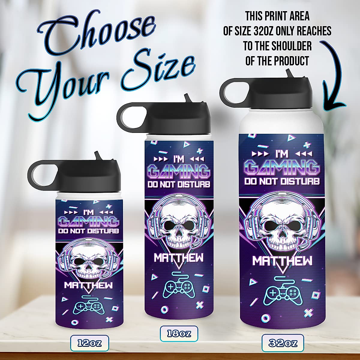 winorax Gaming Gift Personalized Game Water Bottle Stainless Steel Insulated 32oz 18oz 12oz Gamer Bottles With Custom Name Gifts For Men Boys Dad Teen Boyfriend Gift For Birthday Fathers Day