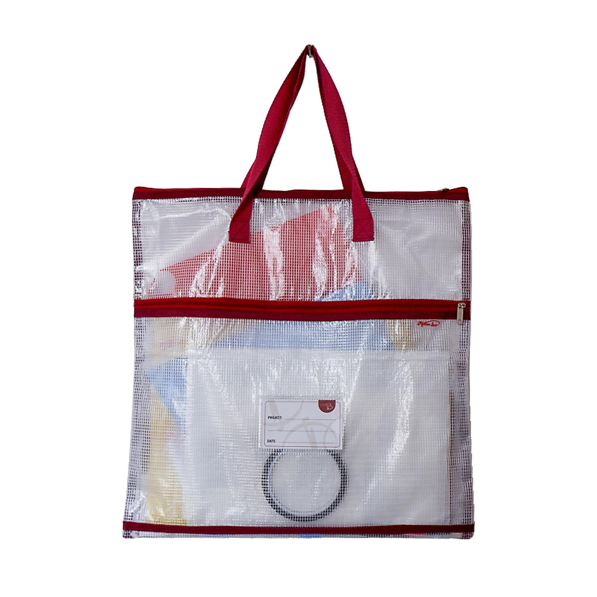 Madam Sew Project Bag - Craft Bag Organizer Tote with Handles, Two Pockets, See-Through Mesh, and Card Slot – Perfect for Quilting, Knitting, Stitching and Embroidery Projects Storage - 16”x16”