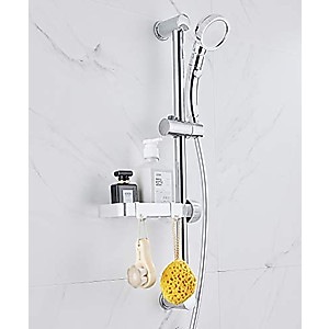 Kitchen Washing Sponge Storage Rack Shower Caddy Soap Dish Holder with Hooks Faucet Shower Rod Assembled,Bright Silver