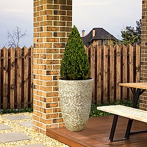 KOL 2-Pack 21in. Tall Plastic Planter - Large Round Tapered Plant Pots with Textured Finish - Beige Imitation Stone Looking Flower Pots for Indoor & Outdoor Plants - Lightweight and Durable