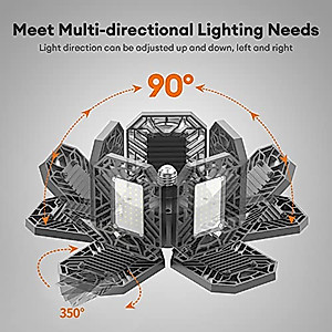 mgfsujv LED Garage Lights, 180W 14000LM Deformable LED Garage Ceiling Lights with 5 Adjustable Multi-Position Panels, Super Bright LED Shop Lights for Garage Attic Basement Barn Lighting