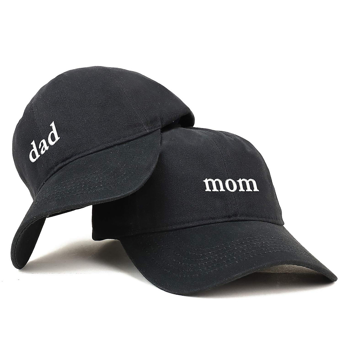 Trendy Apparel Shop Mom and Dad Soft Cotton Couple 2 Pc Cap Set - BLACK - BLACK