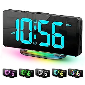 Digital Alarm Clock, Large LED Digital Clock for Bedrooms with 10 Color Changing Night Light, Adjustable Brightness, USB Charging Port, Bedside and Desk Clock for Living Room Office Decor (Black)