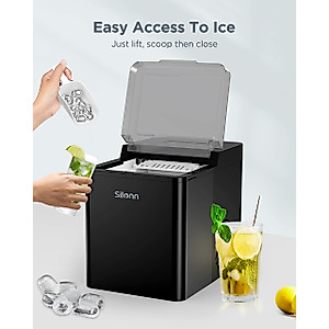 Silonn Countertop Ice Maker Machine, Fast Ice in 7 Min, 28 lbs of Ice Per Day, Ice Makers Countertop, Portable Ice Maker with Ice Basket and Scoop, Black, 10 x 15 x 12 inches