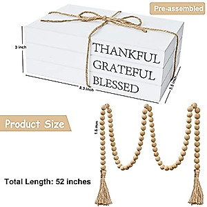 Decorative Books for Home Decor, White Faux Books for Decoration, Rustic Farmhouse Stacked Display Books (Thankful Grateful Blessed)