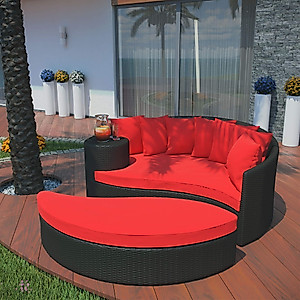 Ergode Taiji Outdoor Wicker Patio Daybed Set | All-Weather Cushions | Ottoman | 7 Throw Pillows | Serene & Harmonious Outdoor Relaxation