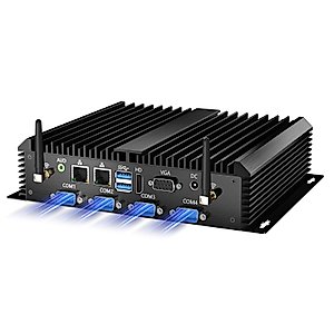 Kinupute Fanless Mini PC, Industrial Desktop Computer Core i5-4200U 1.6-2.6GHz, Windows 10 Pro, 8GB RAM, 128GB SSD, 2xNICs, 6xCOM RS232, 4xUSB 3.0, HDMI/VGA Port, Auto Power On, Metal Case