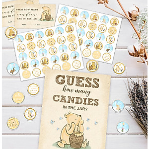 Winnie Guess How Many Candies Baby Shower Games, How Many Candies Standing Sign 50 Guessing Cards 180 Baby Shower Winnie Candies Stickers, Guess How Many Candies Winnie the Pooh Baby Shower Games