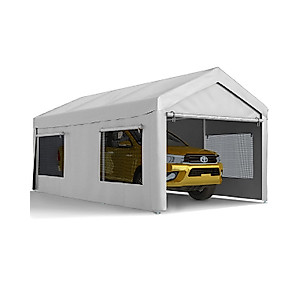 Quictent 13'X20' Heavy Duty Carport Car Canopy Galvanized Car Port Garage Outdoor Carport Canopy Boat Shelter with Reinforced Ground Bars-White