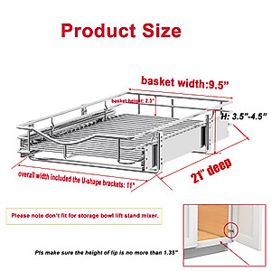 DINDON 1 Tier Pull Out Cabinet Organizer (11" W x 21" D) Heavy-Duty Metal Sliding Drawer Shelf, Slide Out Wire Basket for Kitchen Cabinets, Pantry, Bathroom, Chrome Finish…