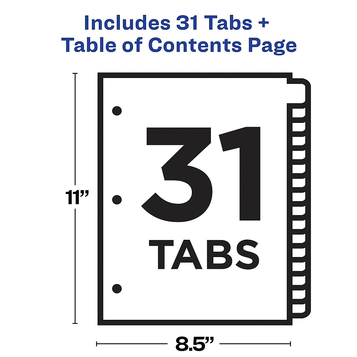 Avery 31-Tab Dividers for 3 Ring Binders, Customizable Table of Contents, Multicolor Tabs, 12 Sets (11129)